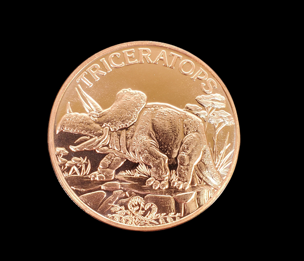 1 Oz Copper Coin (Triceratops), Michigan - Summit's Steps Minerals