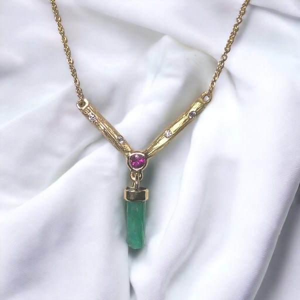 14k Gold Emerald & Ruby Pendant - Summit's Steps Minerals
